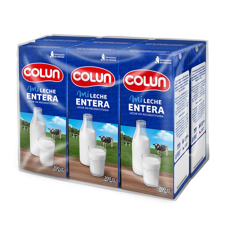 Pack leche entera Colun 200 cc 6 unid | Jumbo.cl